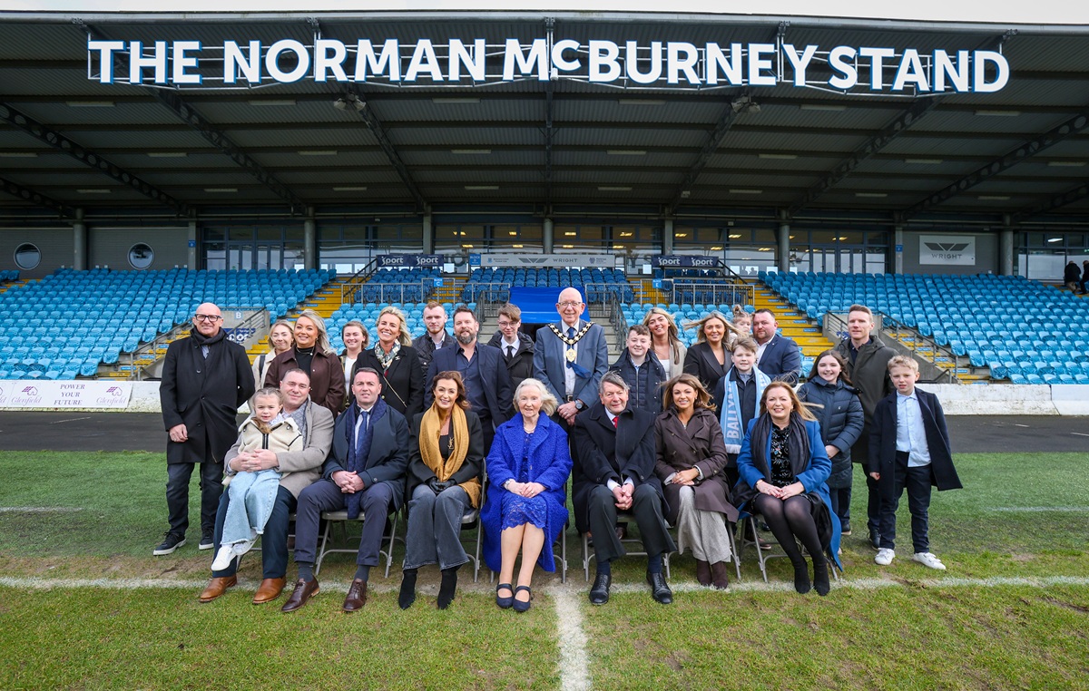 Norman McBurney OBE Stand Officially Named at Ballymena…